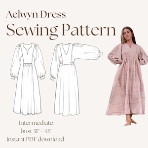 Aelwyn Dress PDF Sewing Pattern | Bust 31" - 43" | Bohemian Boho ...