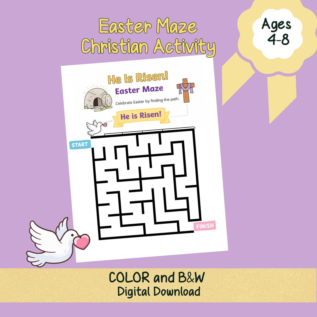 Christian Easter Maze for Kids He is Risen Sunday School Religious ...