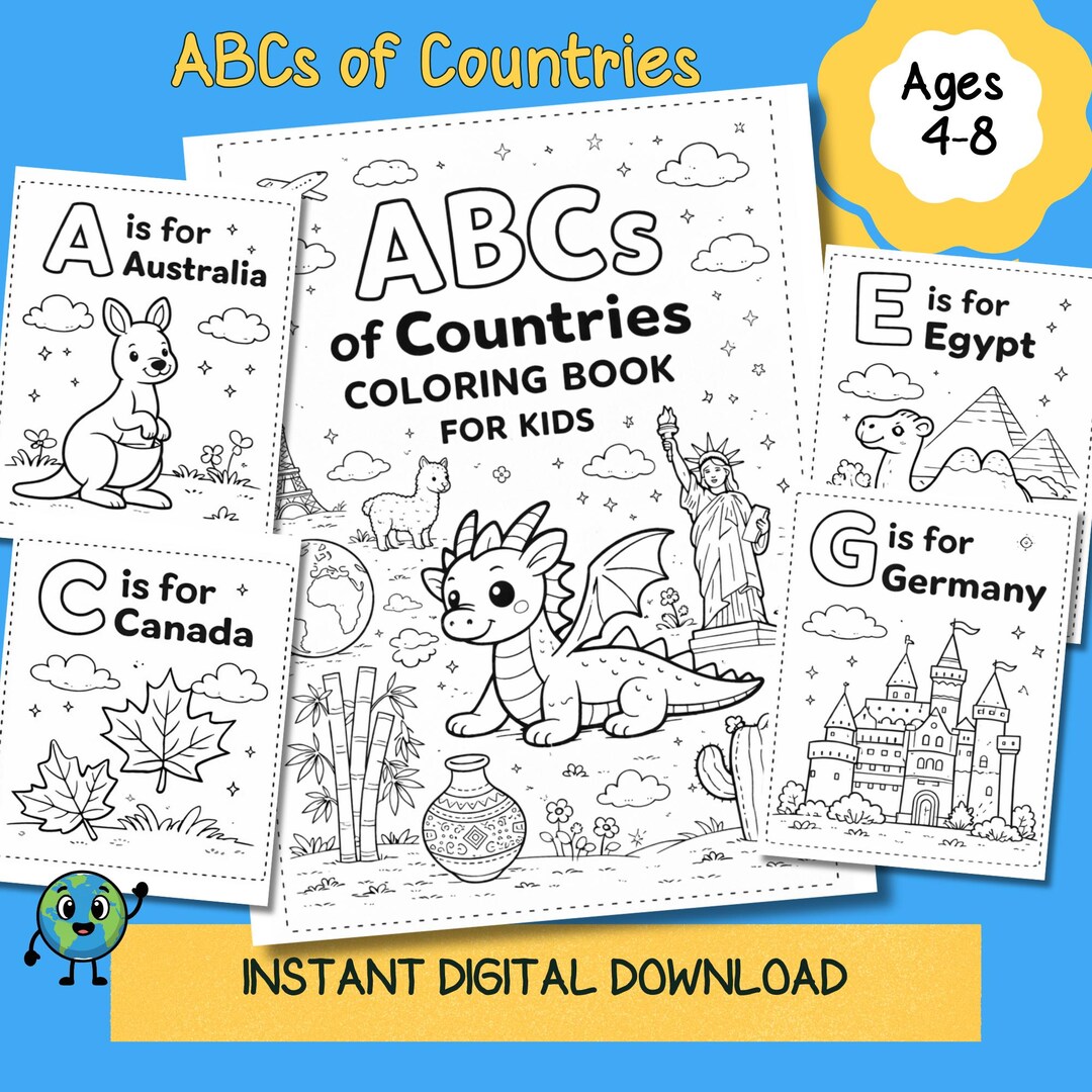 Abcs of Countries Coloring Book World Geography Printable Alphabet ...