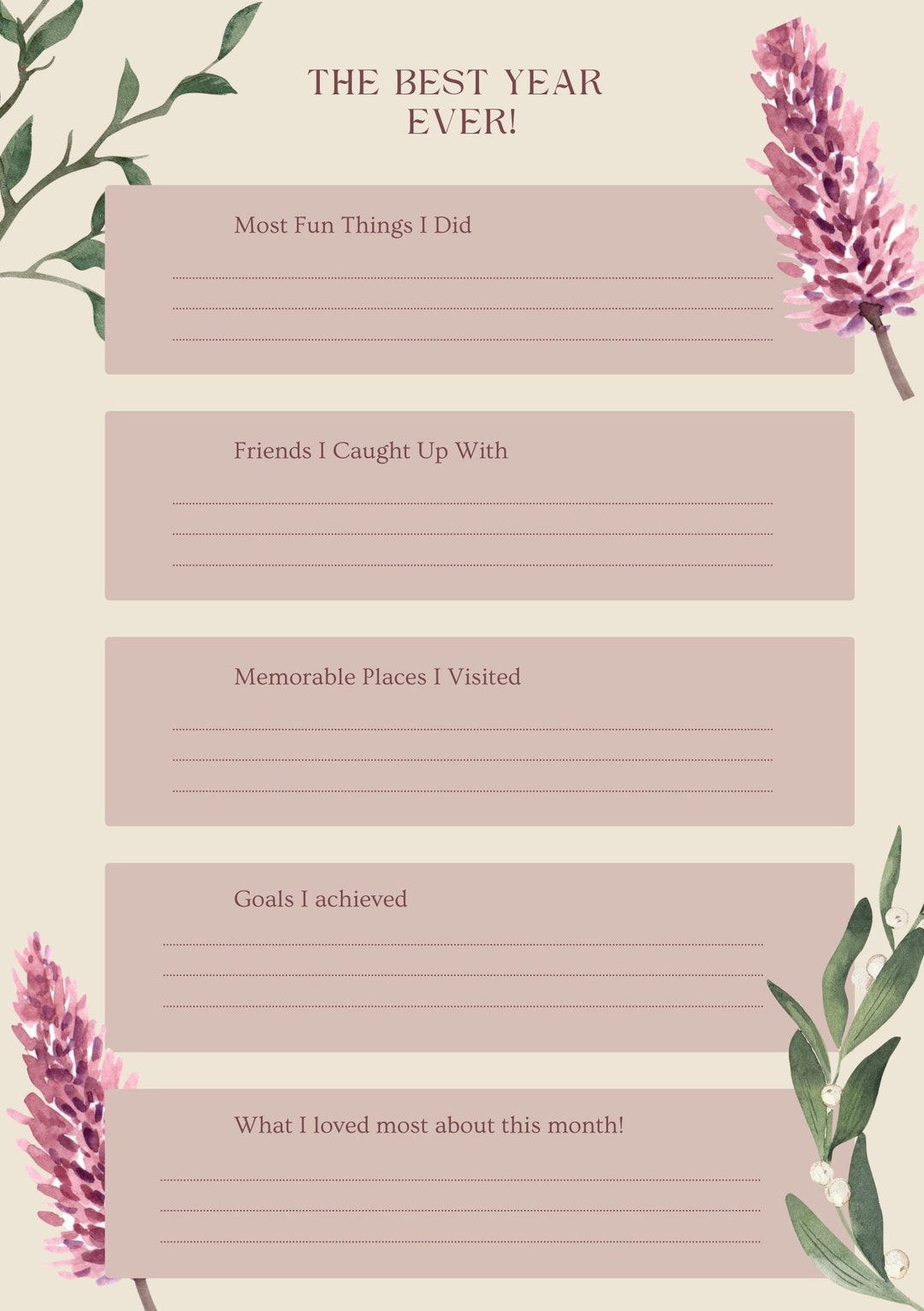 My Year and Months in Review Journal Printable Booklet Writing Pages ...