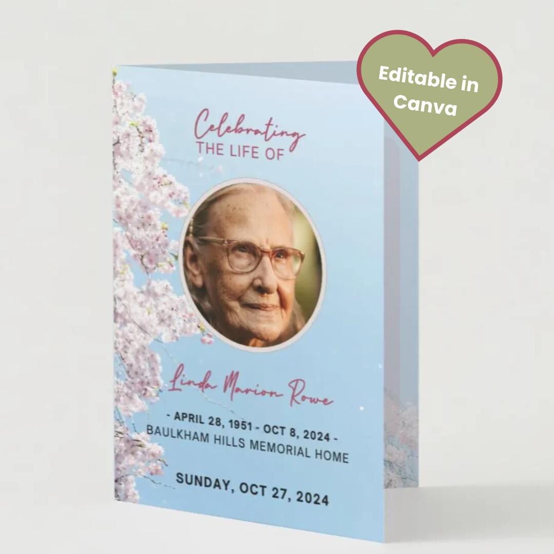 Custom Memorial Service Pamphlet Template Cherry Blossom Bifold Program ...