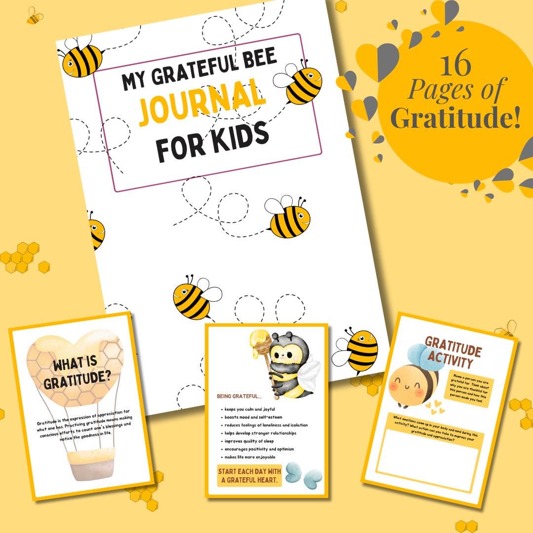 Gratitude Journal for Kids Printable My Grateful Bee 17-page Activity ...
