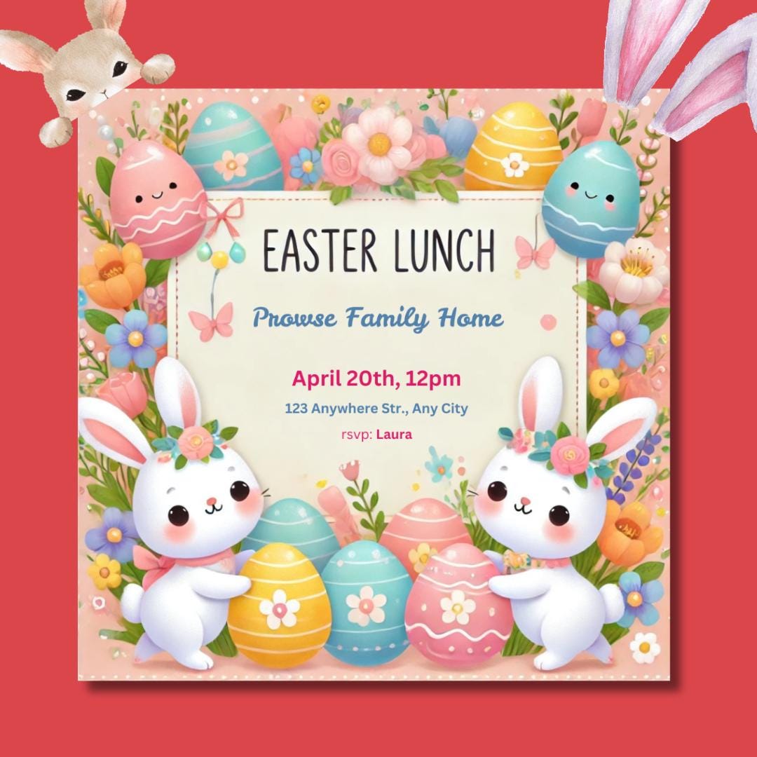 Easter Lunch Invitation Canva Template | Editable Spring Brunch Invite ...