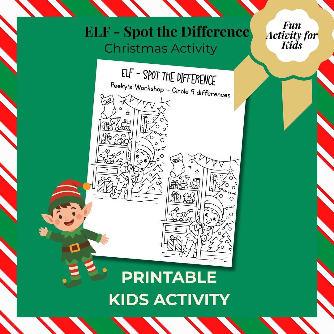 Elf Spot the Difference Printable, Christmas Activity for Kids, Elf ...