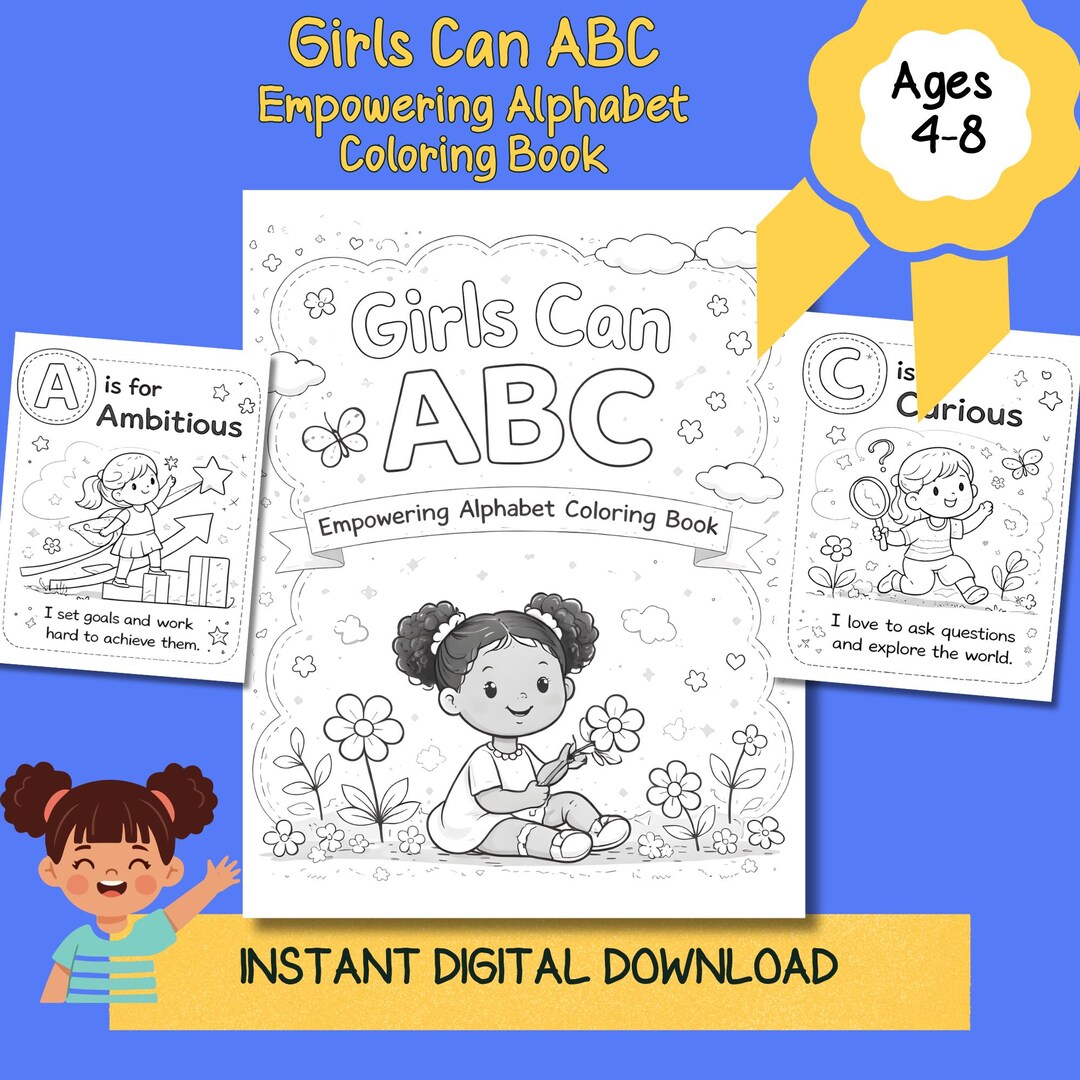 Girl Power Coloring Book Digital ABC Alphabet Book Girls Empowerment ...