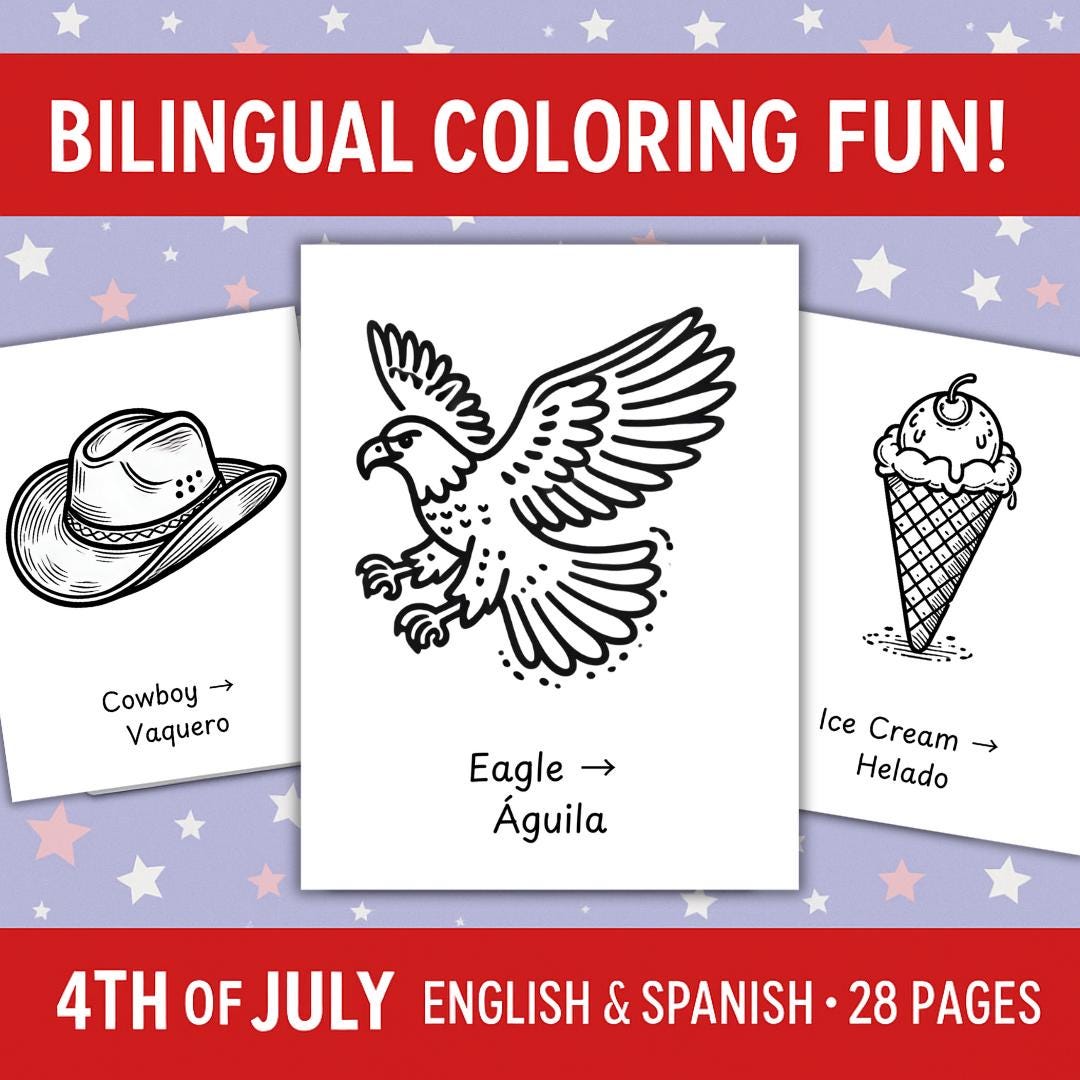 Bilingual 4th of July Coloring Pages – English & Spanish USA Printables ...