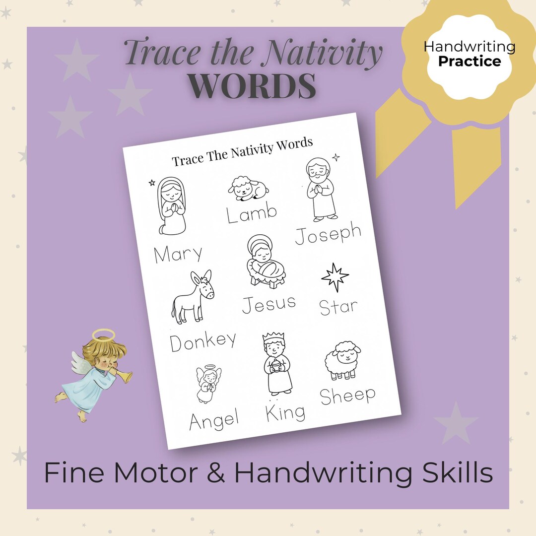 Nativity Tracing Worksheet for Kids • Christian Handwriting Practice ...