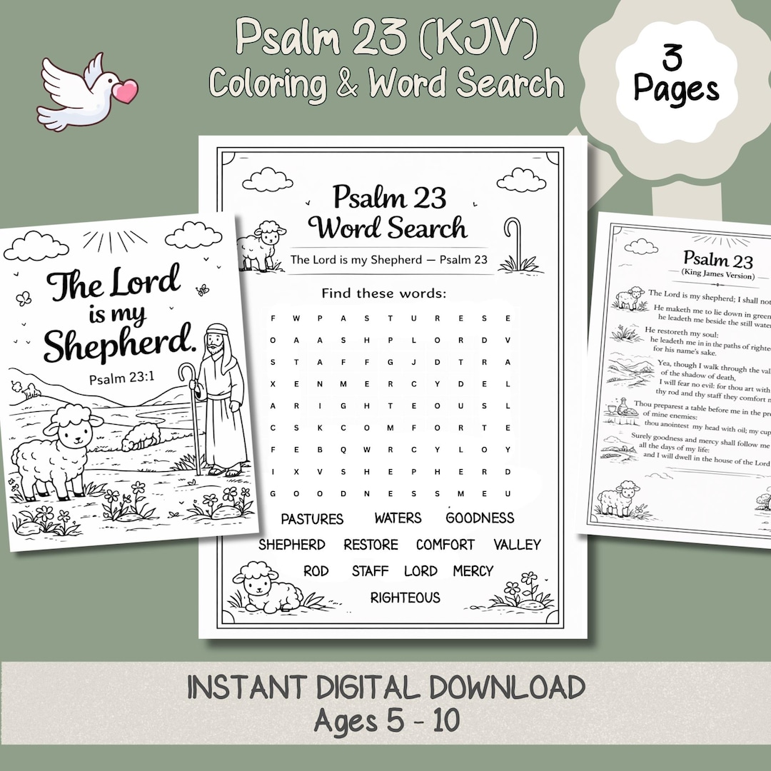 Psalm 23 Christian Coloring & Word Search Pattern Activity Bundle PDF ...