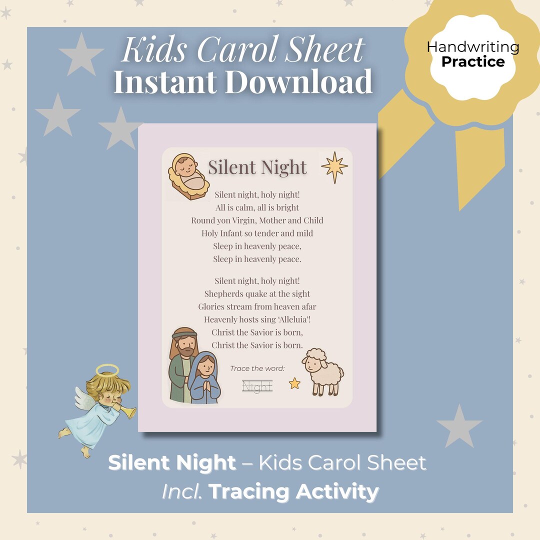 Silent Night Kids Carol Sheet | Nativity Christmas Worksheet | Lyric ...