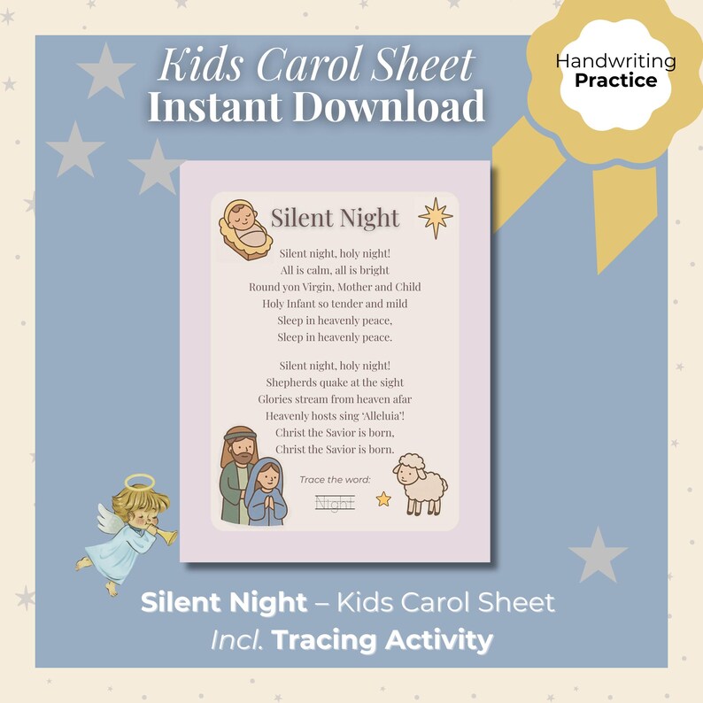 Silent Night Kids Carol Sheet | Nativity Christmas Worksheet | Lyric ...