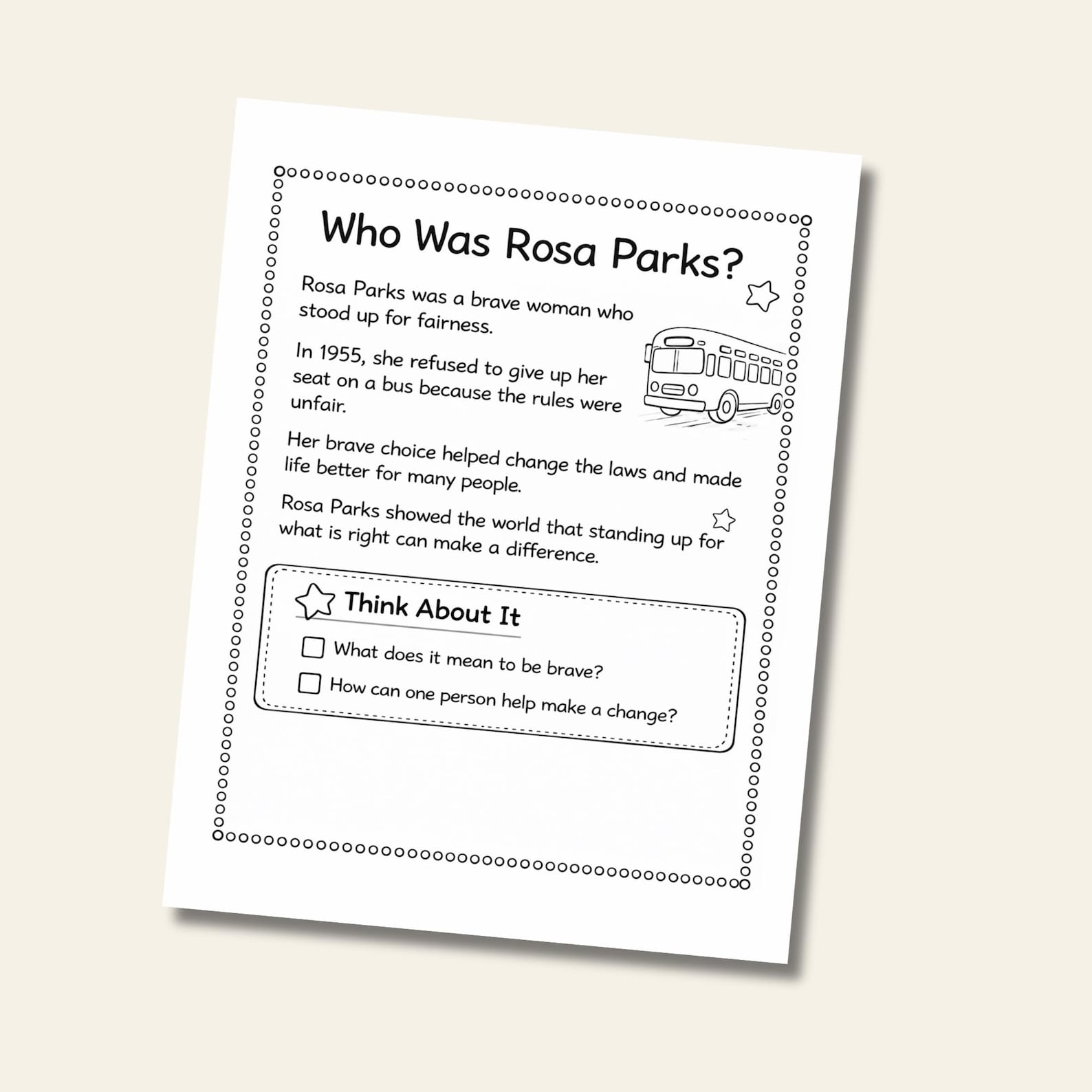 Rosa Parks Activity Pack Black History Month Printable Classroom ...