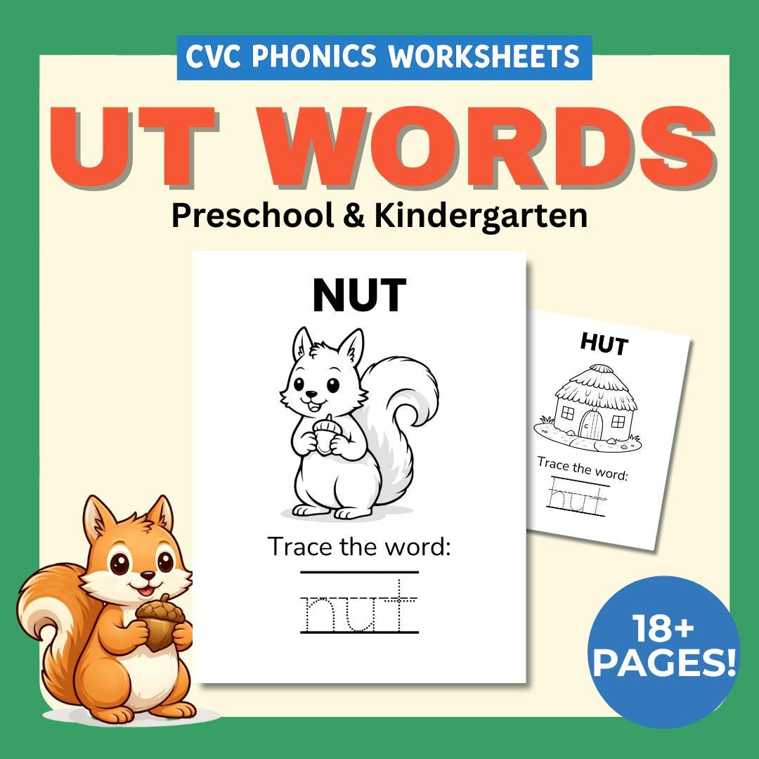 UT Words Phonics Worksheets | CVC Word Family Activities | Printable ...