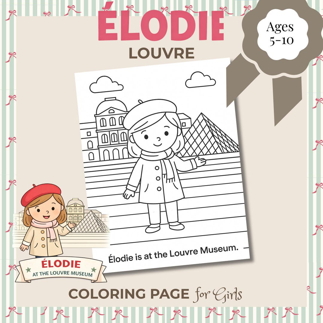 Élodie at the Louvre Museum Coloring Page for Kids | Paris Coloring ...