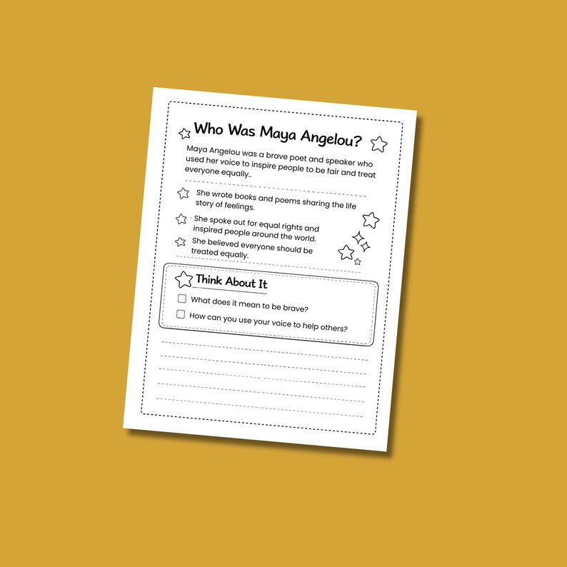 Maya Angelou Worksheets for Kids Black History Month Biography Poetry ...