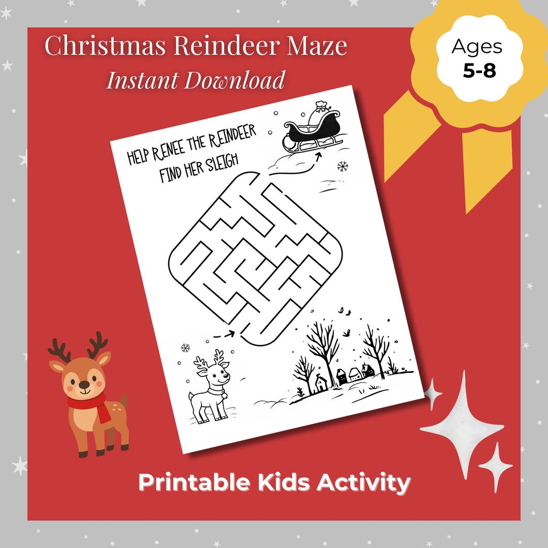 Christmas Reindeer Maze for Kids, Printable Christmas Activity With ...