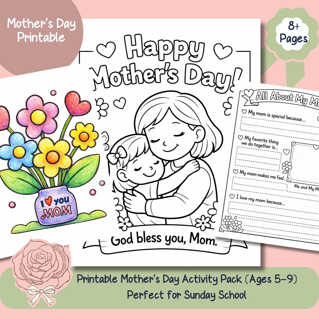 Mother’s Day Coloring Pages Kids Christian Mother’s Day Activity Sunday ...