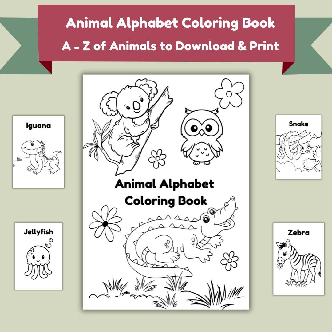 ABC Coloring Book Animal Alphabet for Kids A to Z Animal Coloring Pages ...