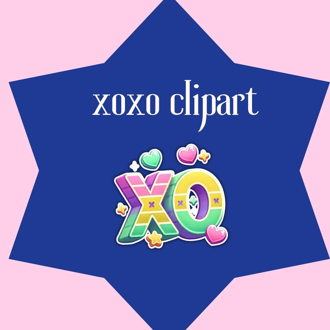 Colorful XOXO Clipart With Hearts and Stars Cute Digital Valentines Day ...