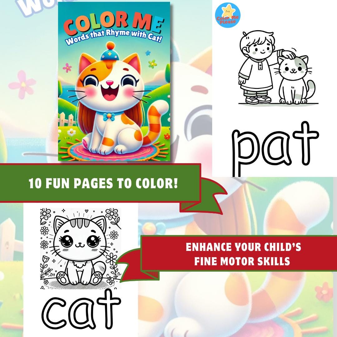 Rhyming Words Coloring Book – AT CVC Words Printable Rhyming Worksheets ...