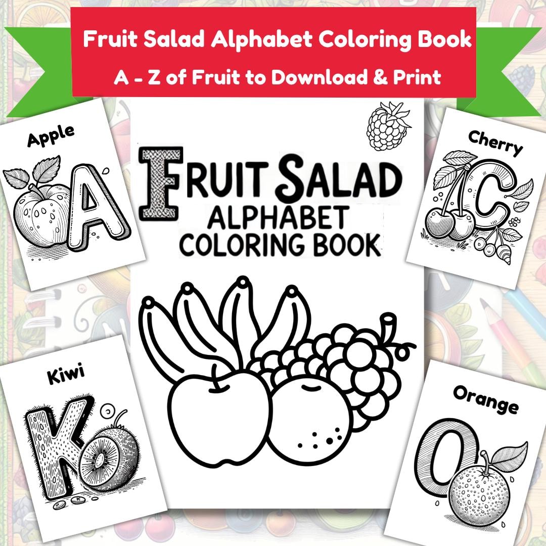 Fruit Alphabet Coloring Book for Kids | ABC Coloring Pages Preschool ...