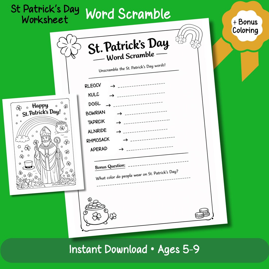 St. Patrick's Day Word Scramble Printable for Kids | Fun Party Game ...