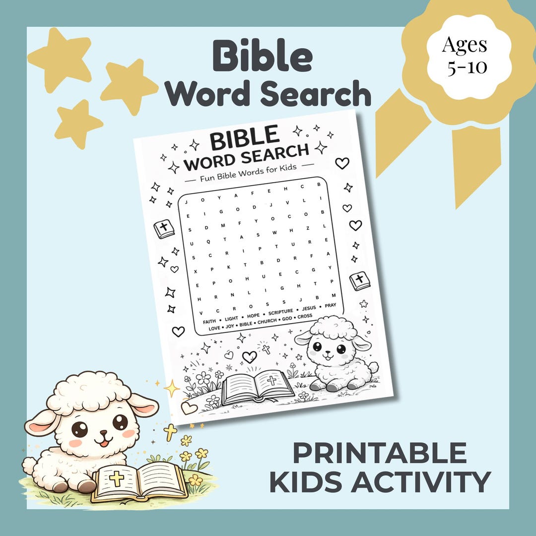 Bible Word Search for Kids Ages 5–10, Christian Printable Activity ...