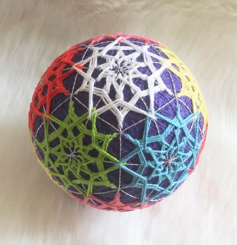 Colorful Star Japanese Temari Ball 5-1/4 Inch Diameter String Art ...