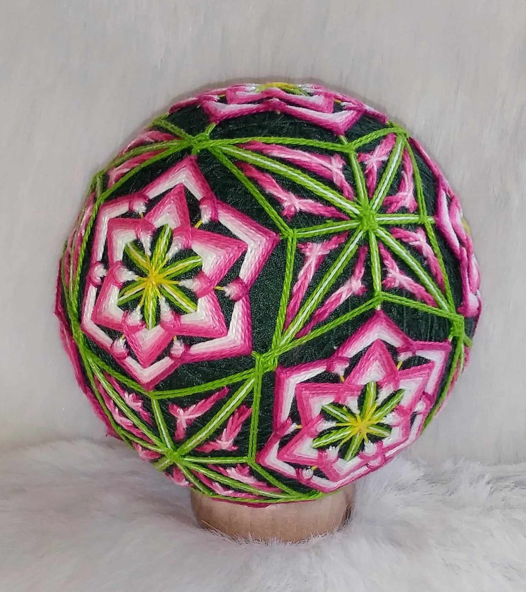 Large 7 Inch Diameter Temari Ball Japanese Temari String Art Embroidery ...
