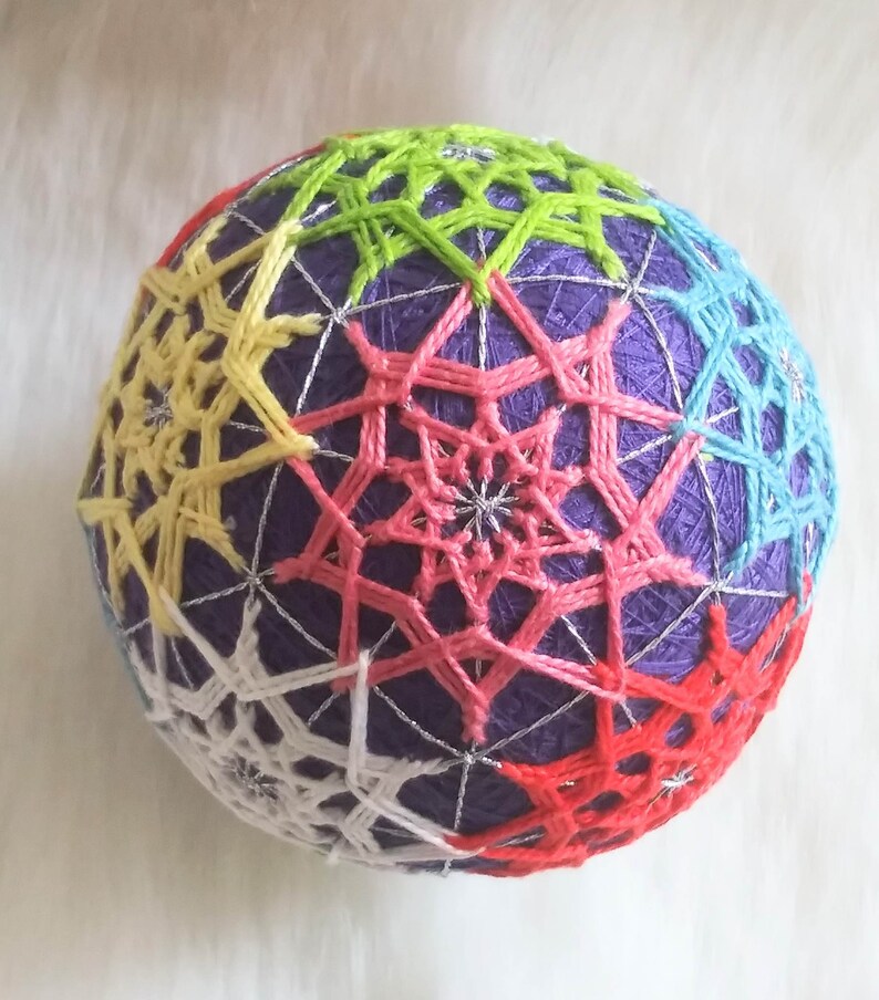 Colorful Star Japanese Temari Ball 5-1/4 Inch Diameter String Art ...