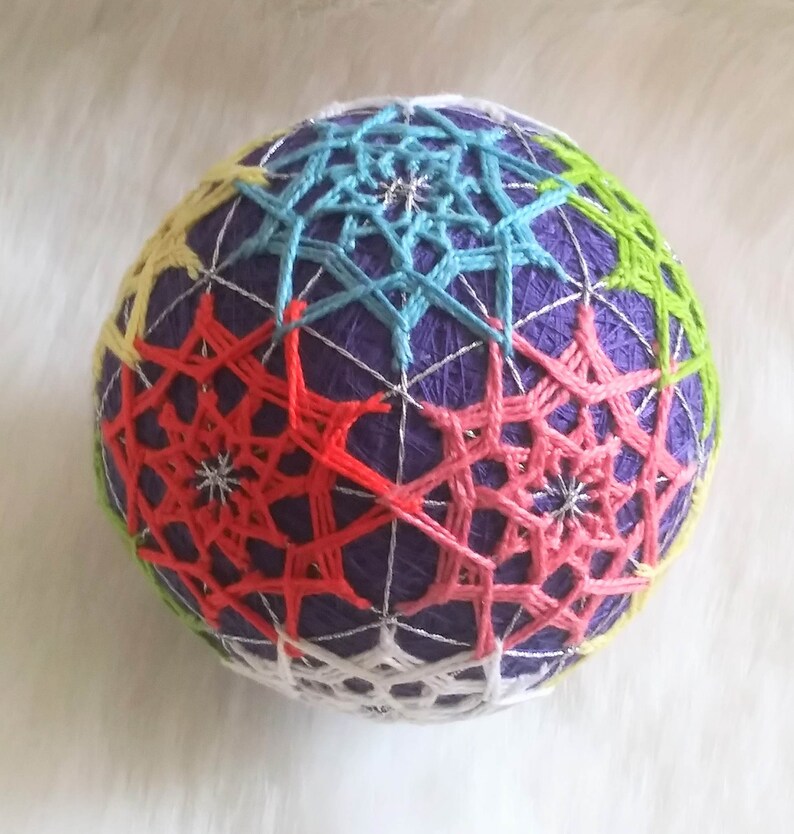 Colorful Star Japanese Temari Ball 5-1/4 Inch Diameter String Art ...