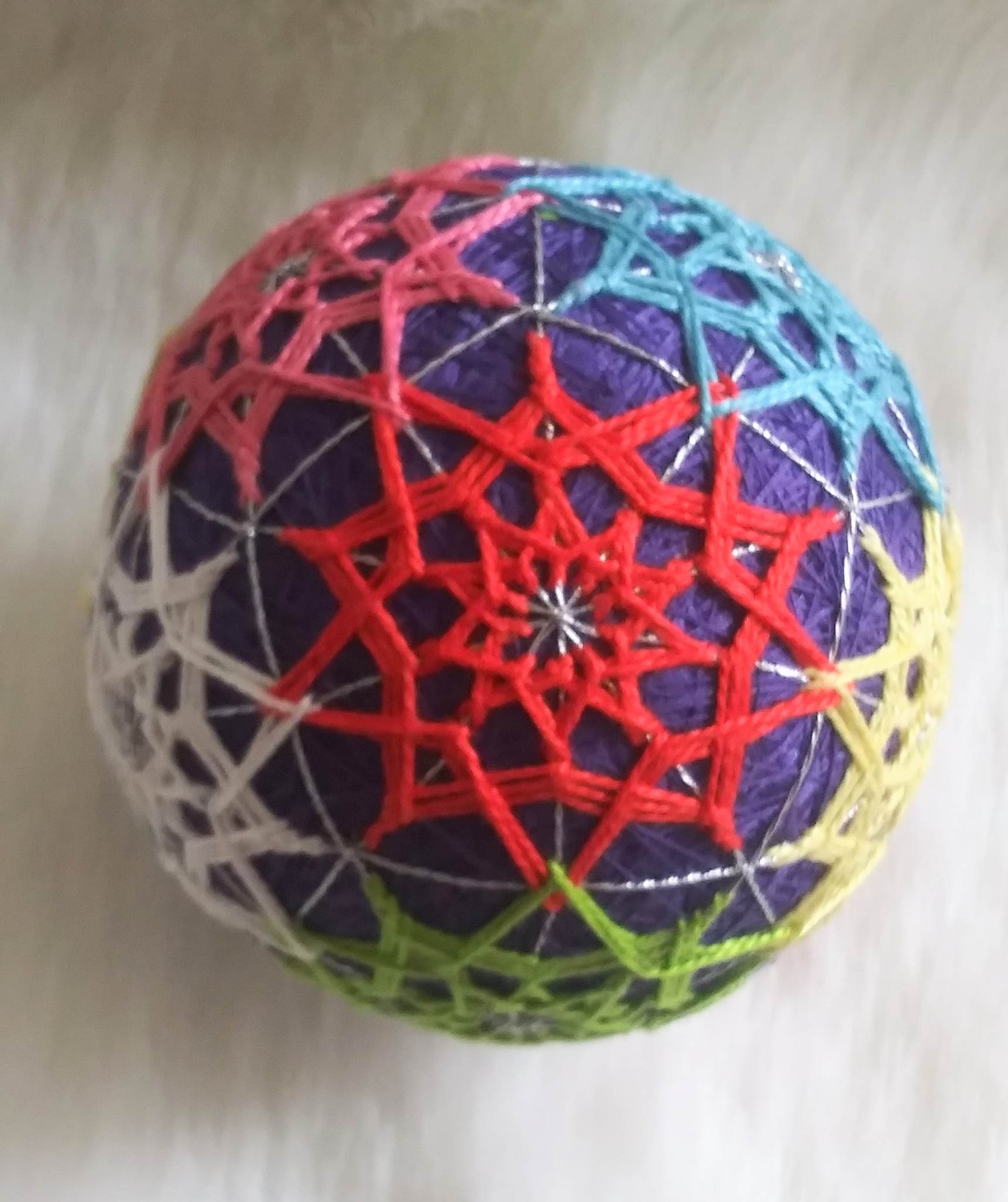 Colorful Star Japanese Temari Ball 5-1/4 Inch Diameter String Art ...