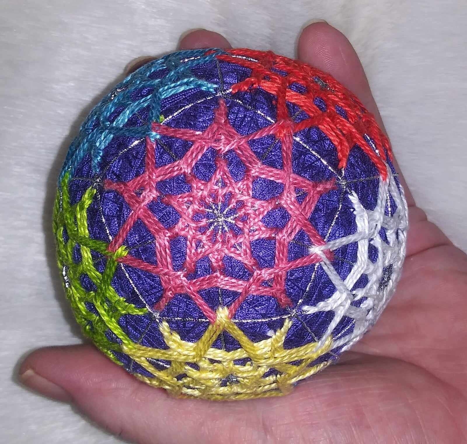 Colorful Star Japanese Temari Ball 5-1/4 Inch Diameter String Art ...