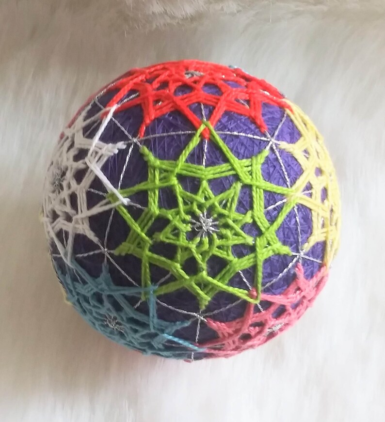 Colorful Star Japanese Temari Ball 5-1/4 Inch Diameter String Art ...