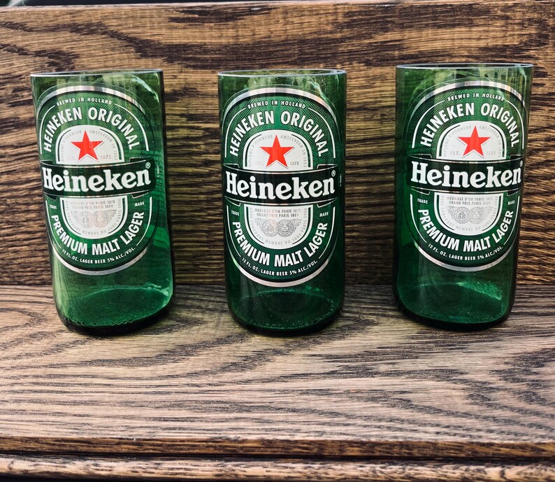 Set of 3 Heineken Glasses. Heineken Glasses Recycled 100% Hand Made ...