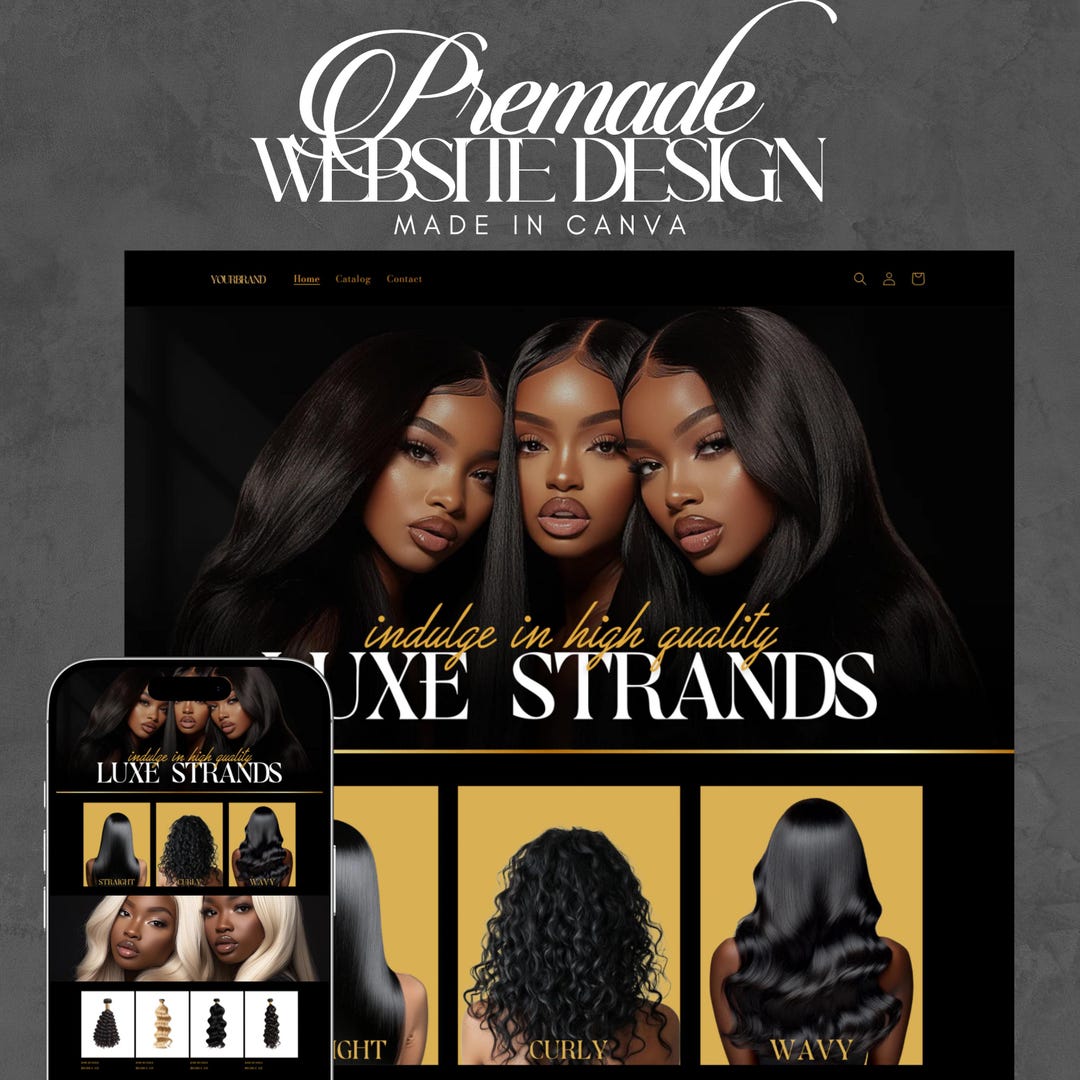 Premade Shopify Hair Website Template: Luxury Extensions, Banners ...