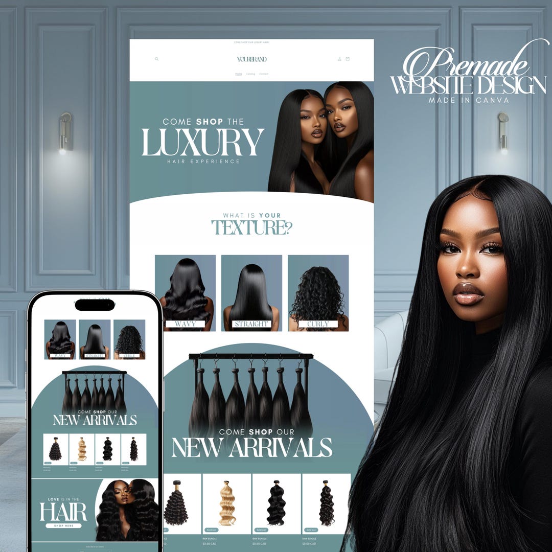 Premade Shopify Hair Website Template: Luxury Extensions, Banners ...