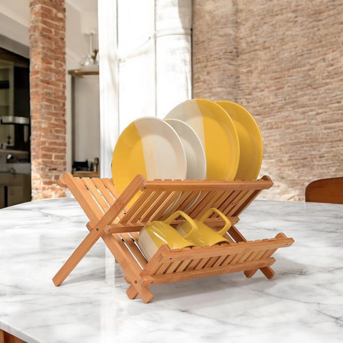 Bamboo Wooden Dish Drying Rack 2-tier Foldable Plate With Utensil ...