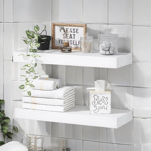 Bathroom Shelves Wall Shelf Floating Shelves Set of 2 Solid Wood Shelves Space saving Storage Wooden Wall Shelves Shelf Floating Etsy UK