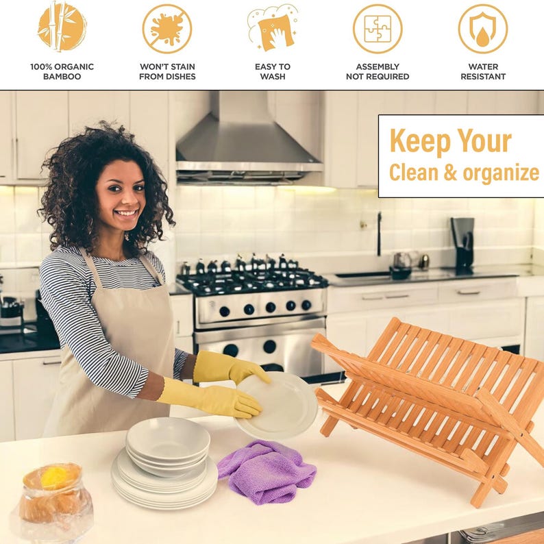 Bamboo Wooden Dish Drying Rack 2-tier Foldable Plate With Utensil ...