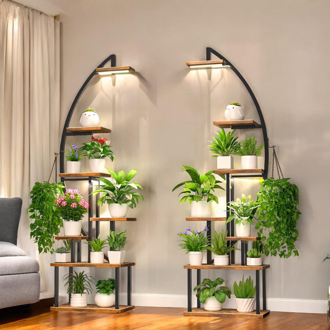 Indoor Tall Plant Stand Indoor With Grow Light, 7-tiered Metal Display ...