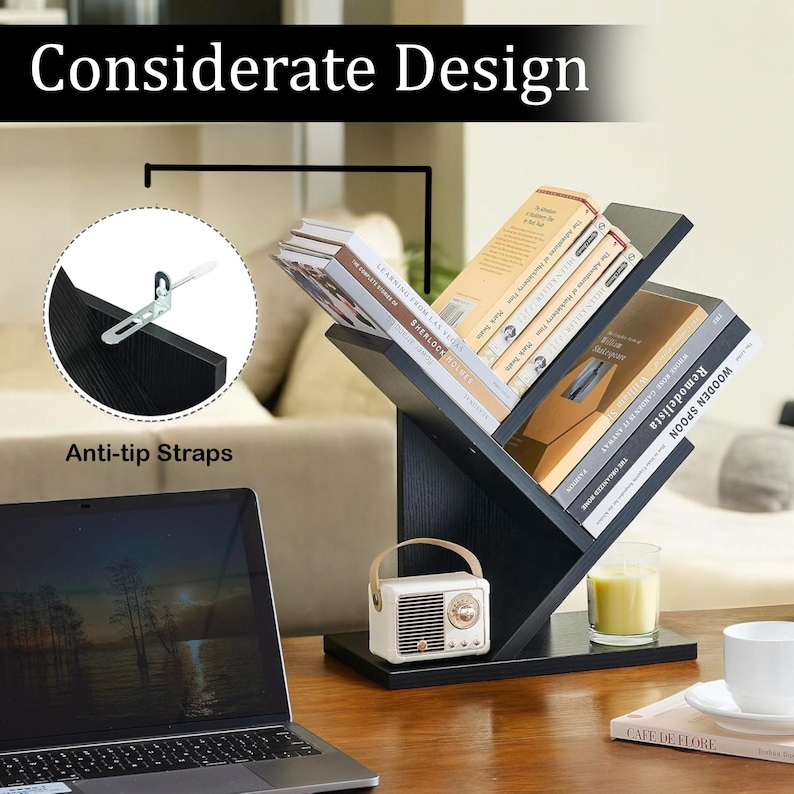 Tree Bookshelf 3 Tier Book Storage Organizer, Desktop/floor Standing ...