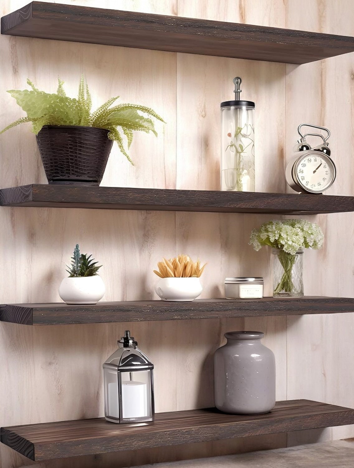 Wood Floating Shelves Set of 4 to 6, Rustic Wooden Wall Shelves for ...
