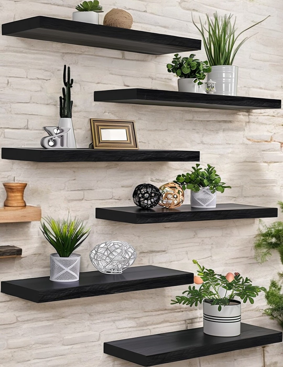 Wood Floating Shelves Set of 4 to 6, Rustic Wooden Wall Shelves for ...
