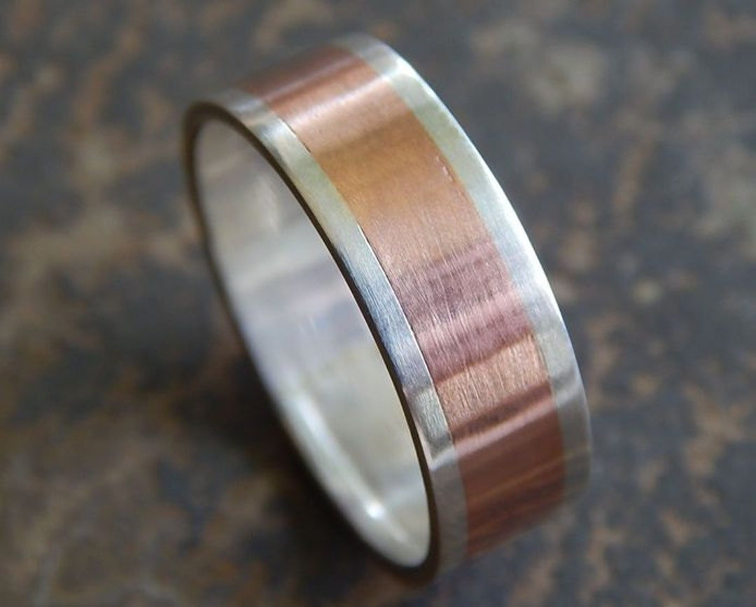 RUSTIC Silver & Copper // Men's Wedding Ring // Women's Wedding Ring ...