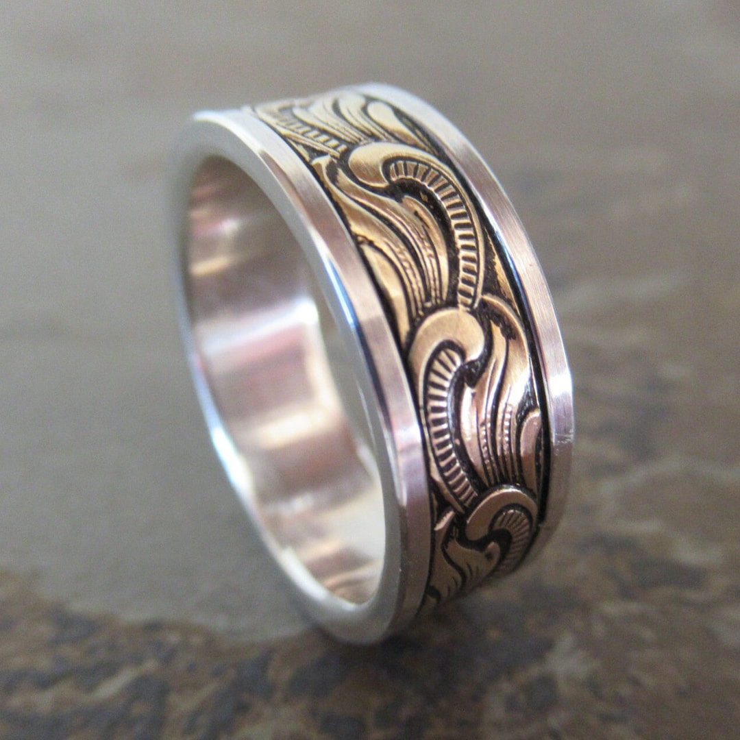PAISLEY Silver & Jeweler's Brass // Mens Wedding Band // Womens Wedding ...