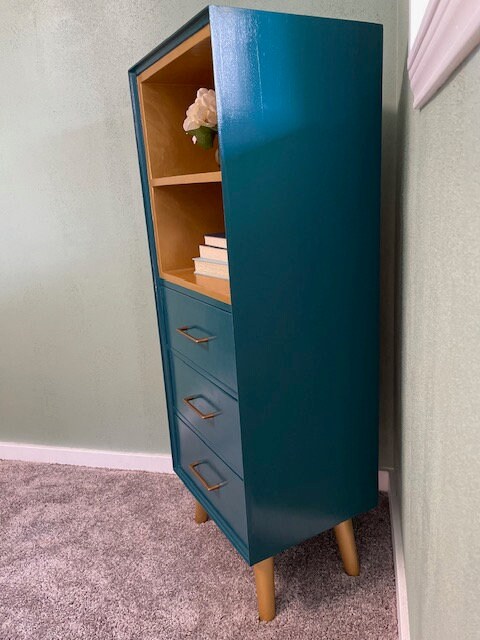 Bookcase With 3 Drawers, Emerald Green and Gold, Recycled and ...