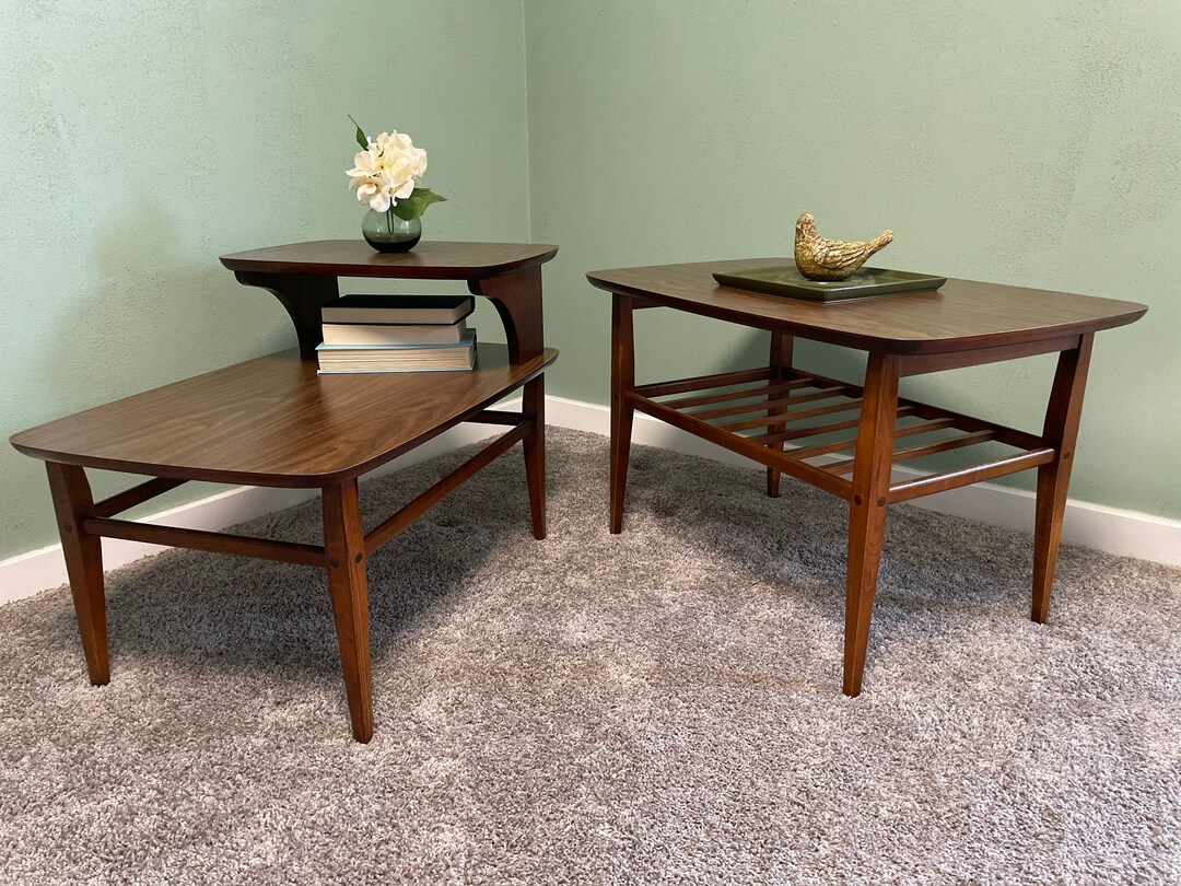1964 Lane Furniture MCM Walnut Side Table Set 2 - Etsy