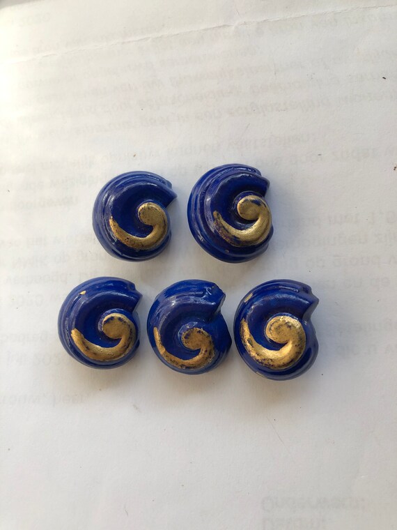 5 Vintage Ceramic Pottery Cobalt Blue Buttons | Etsy