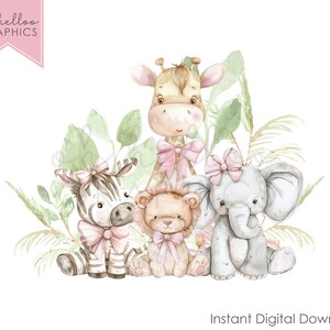Pink Safari Animals Clipart, Birthday Sublimation Design (digital ...