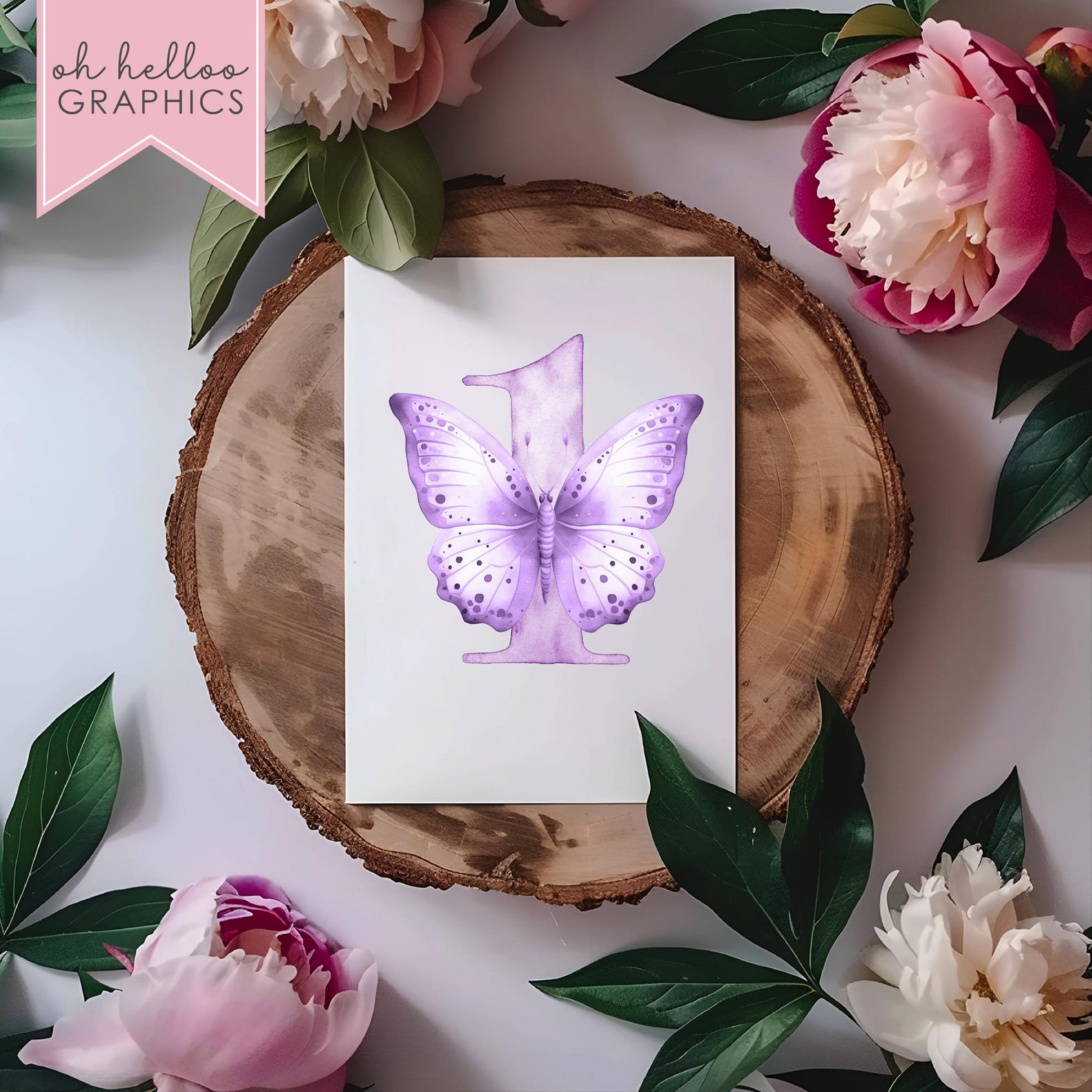 Butterfly Number 1 Clipart, Watercolor Purple, Birthday Design (digital ...